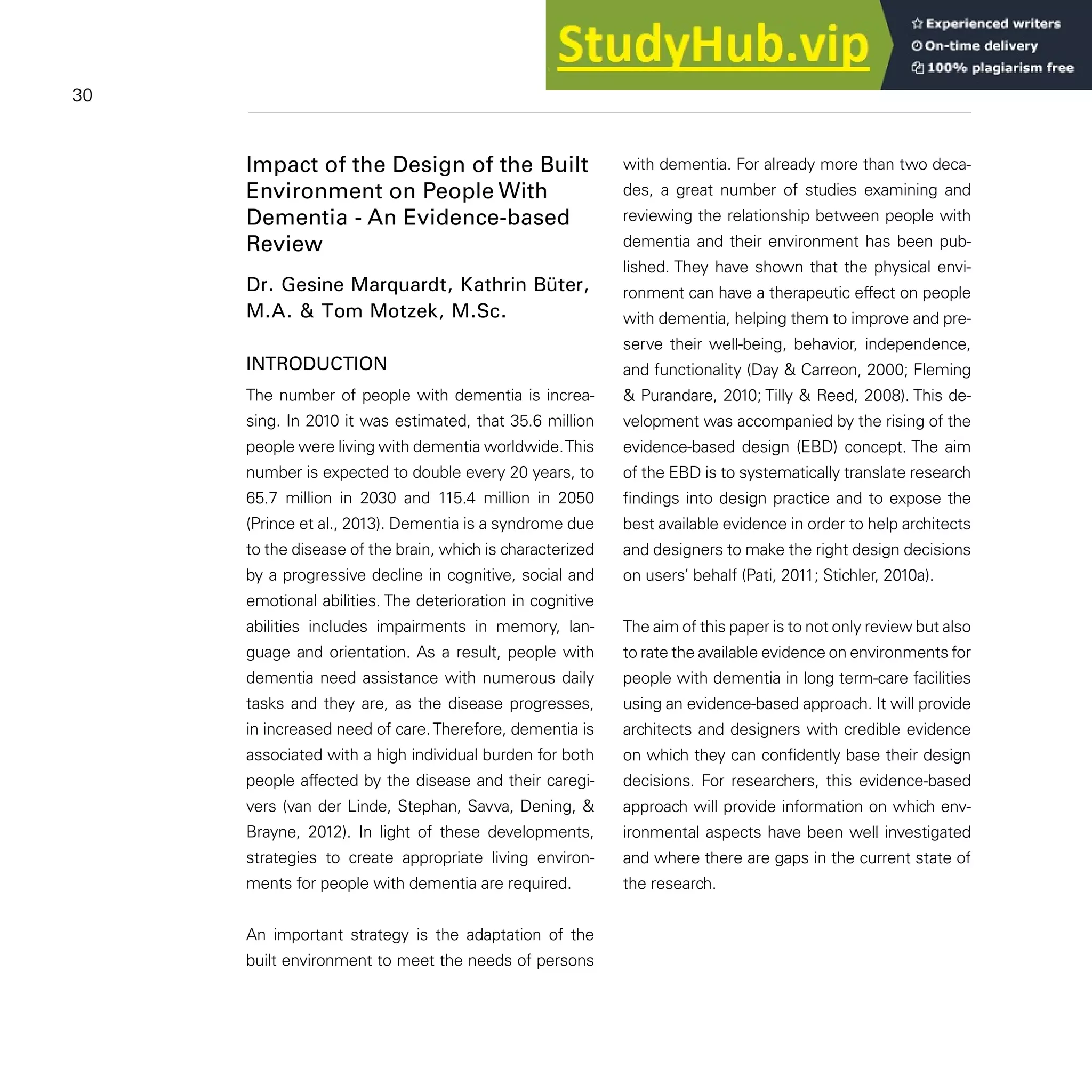 Architecture for People Withe Dementia. Planning Principles, Practices ...