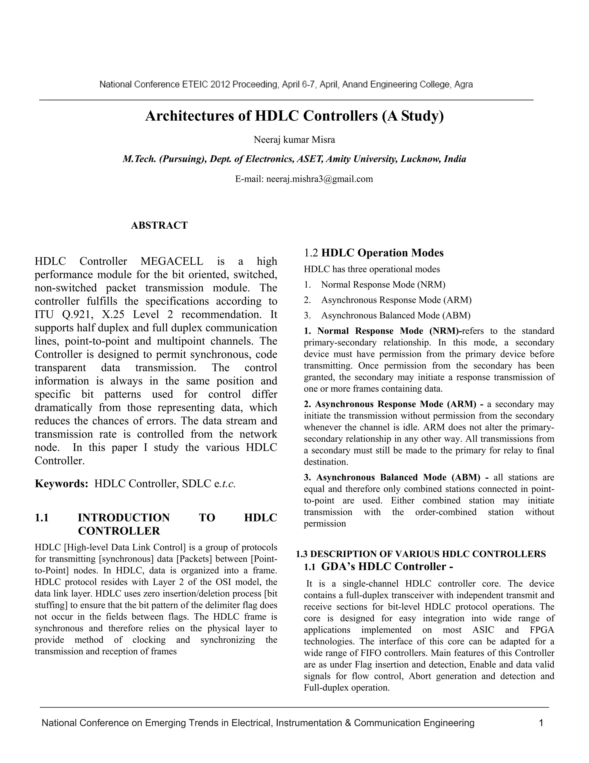 Architectures of HDLC Controllers (A Study) | PDF