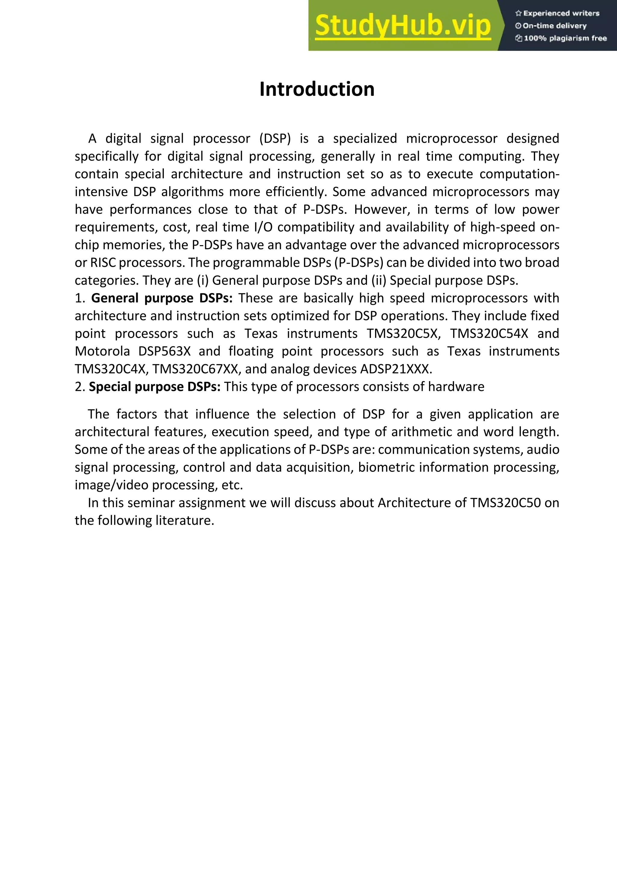 Architecture Of TMS320C50 DSP Processor | PDF