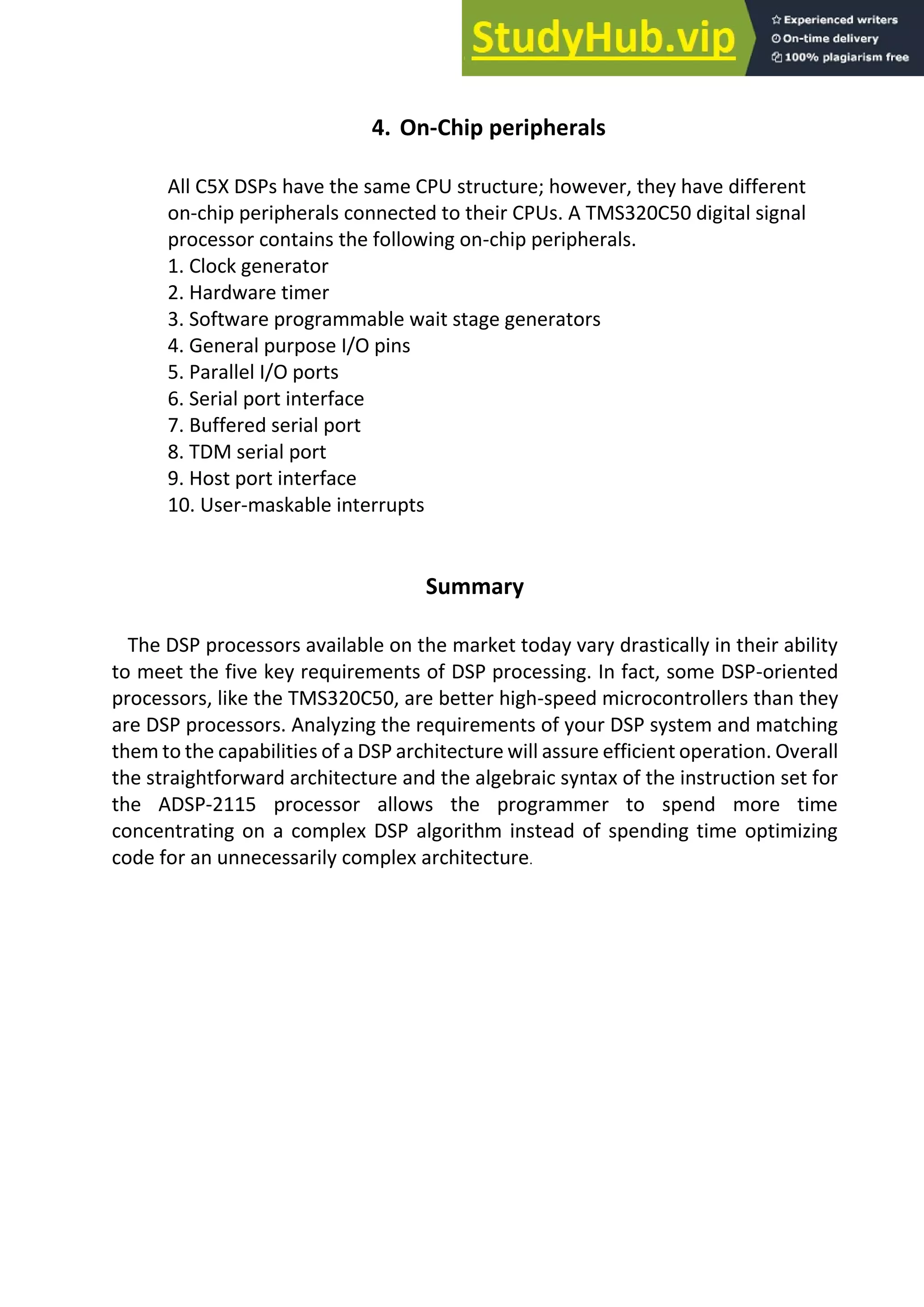 Architecture Of TMS320C50 DSP Processor | PDF