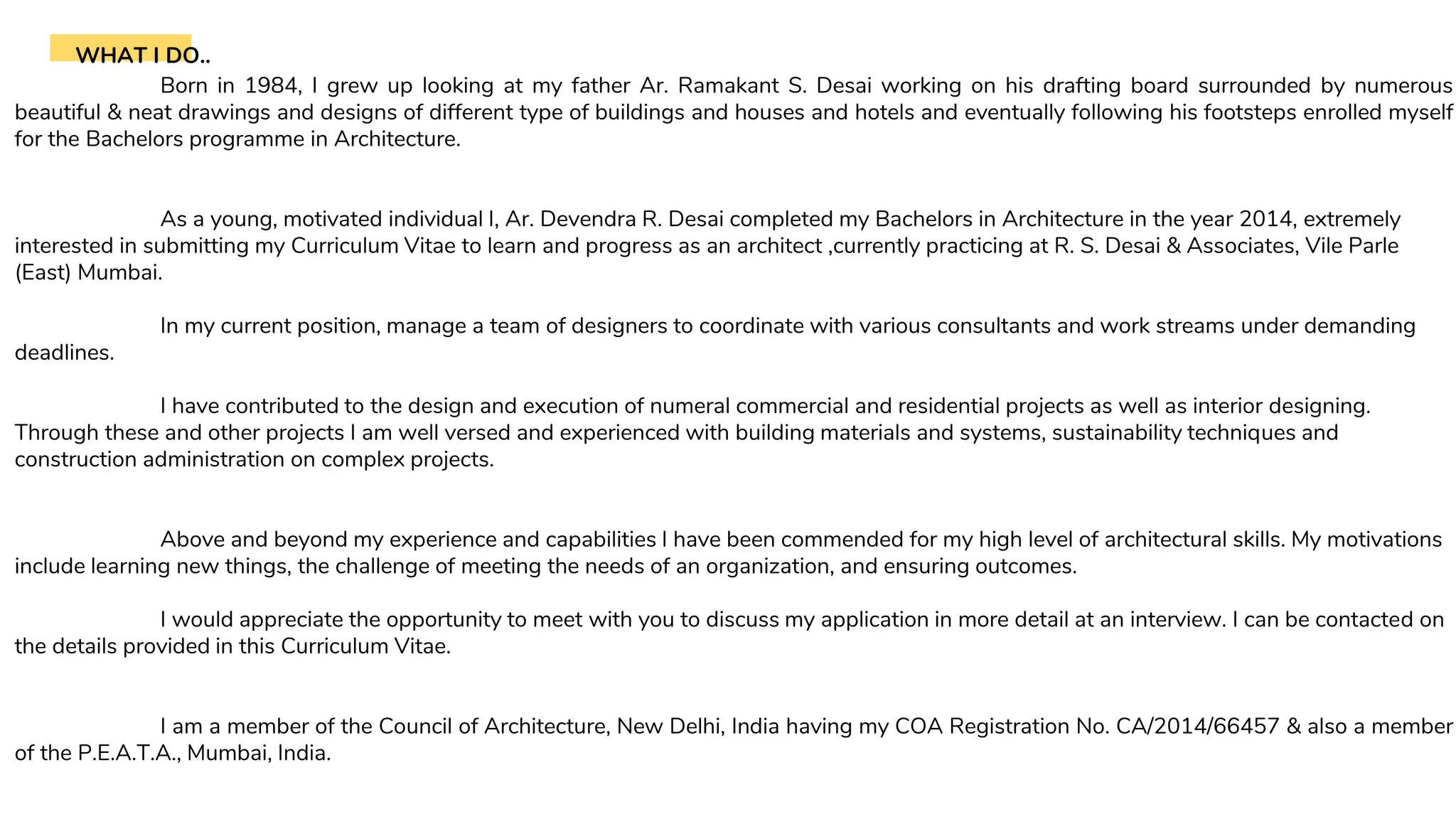 Architecture portfolio a piece of myself & my architectural work - ar. devendra r. desai | PDF