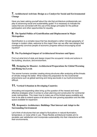 Architecture Thesis Topics: 31 Exciting Ideas for 2024 | PDF