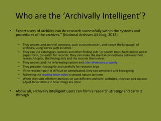 Archival intelligence: using archival catalogues and finding aids | PPT