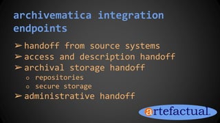 Archivematica integration handshaking towards comprehensive digital ...