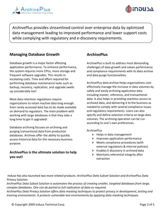 ArchivePlus Solution - Data archieving and Purge solution | PDF ...