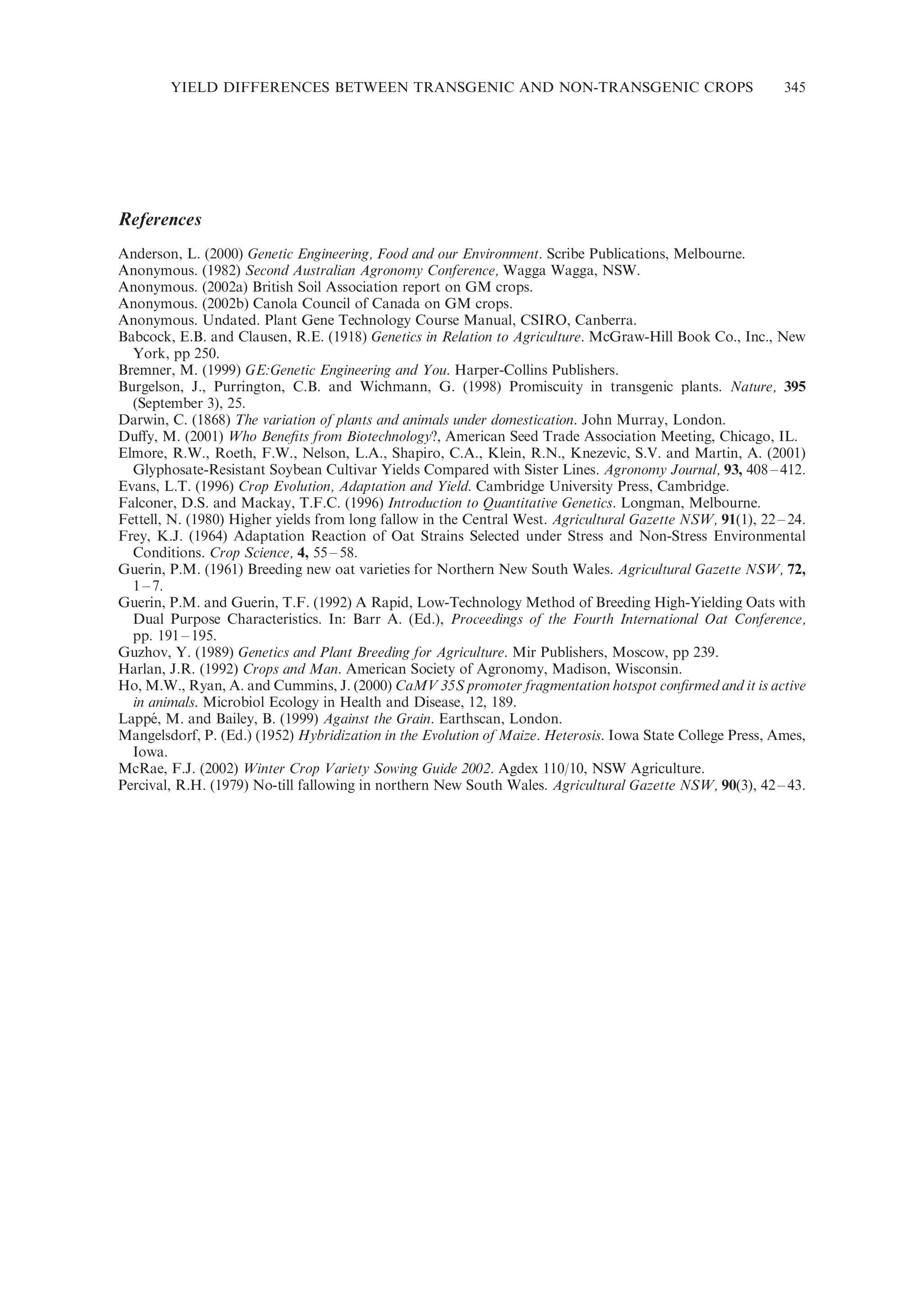 A Survey of Yield Differences Between Transgenic and Non-Transgenic ...