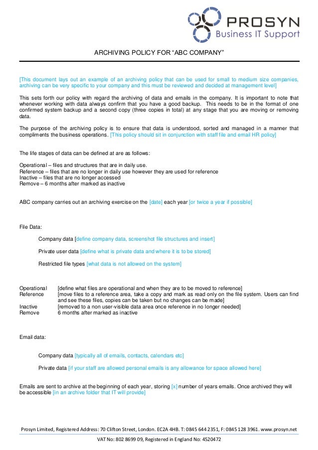 Data Archiving Policy Template