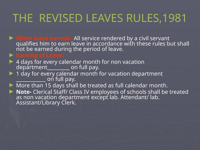 The revised leaves rules 1981........... | PPT