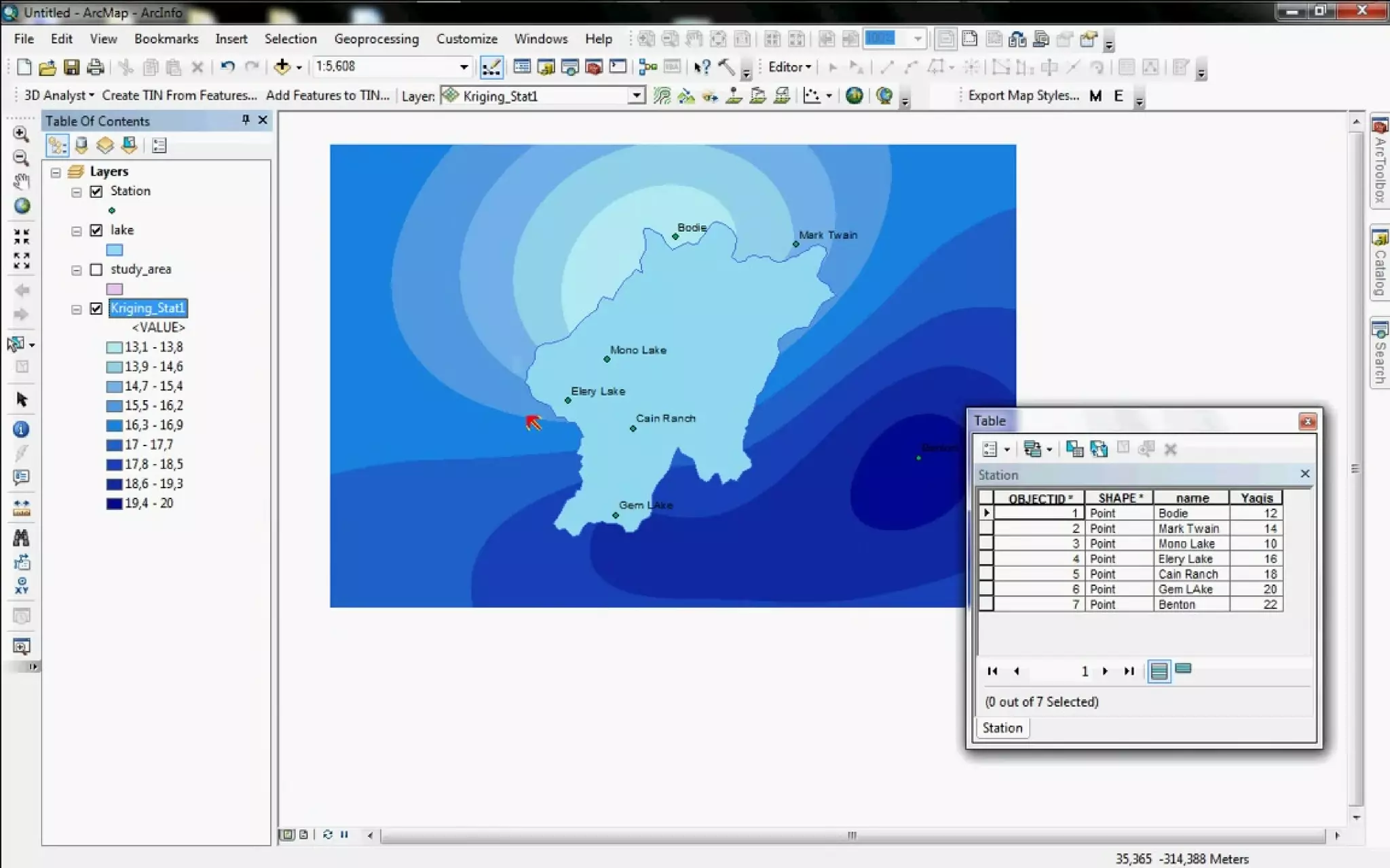 Arc map arcscene gis interpolation kriging method mono lake arcmap 10 | PPT