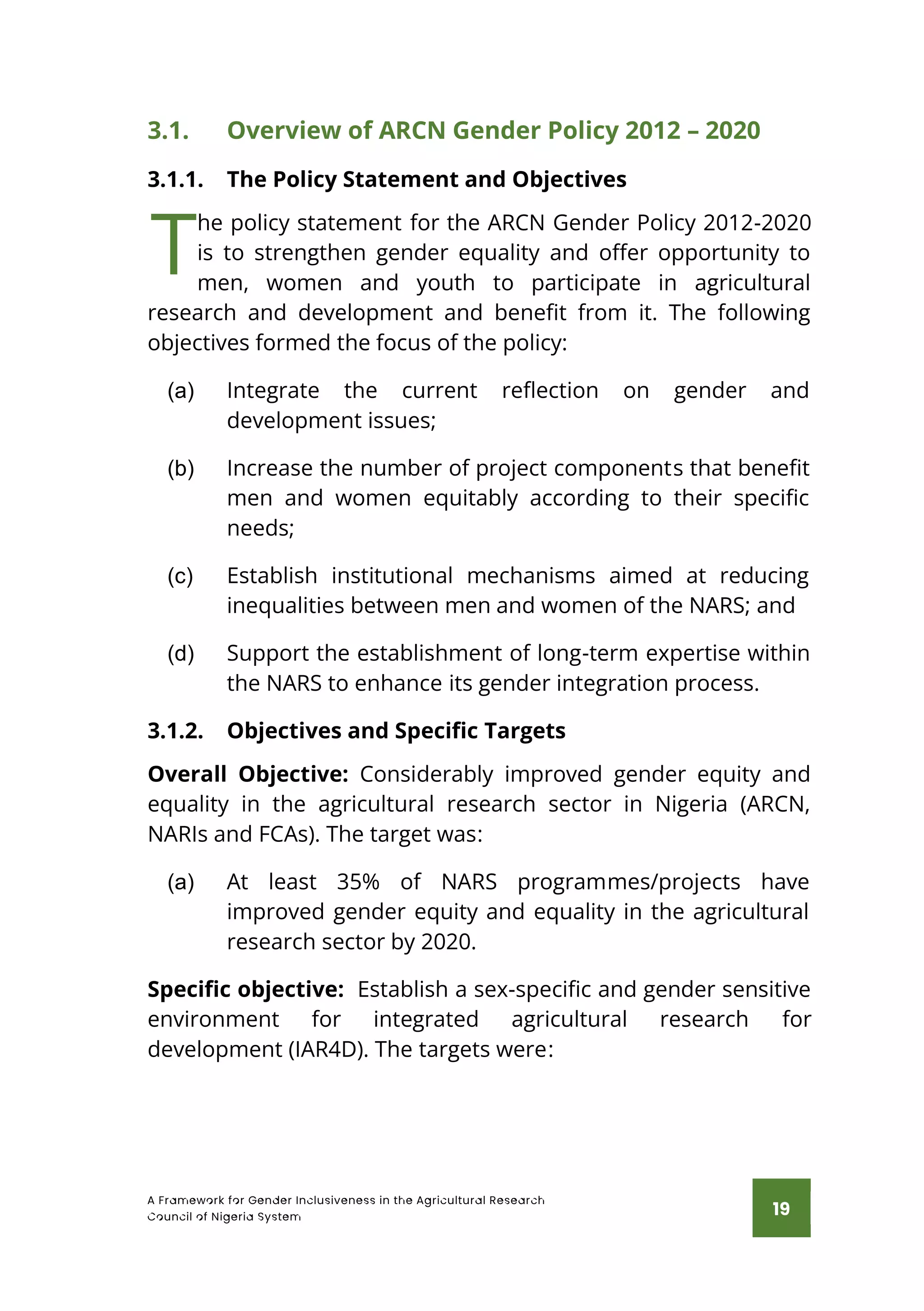 ARCN Gender Policy and Strategy | PDF