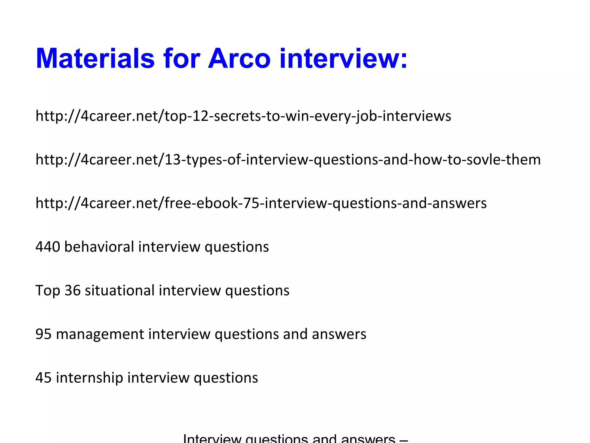 Arco interview questions and answers | PPT