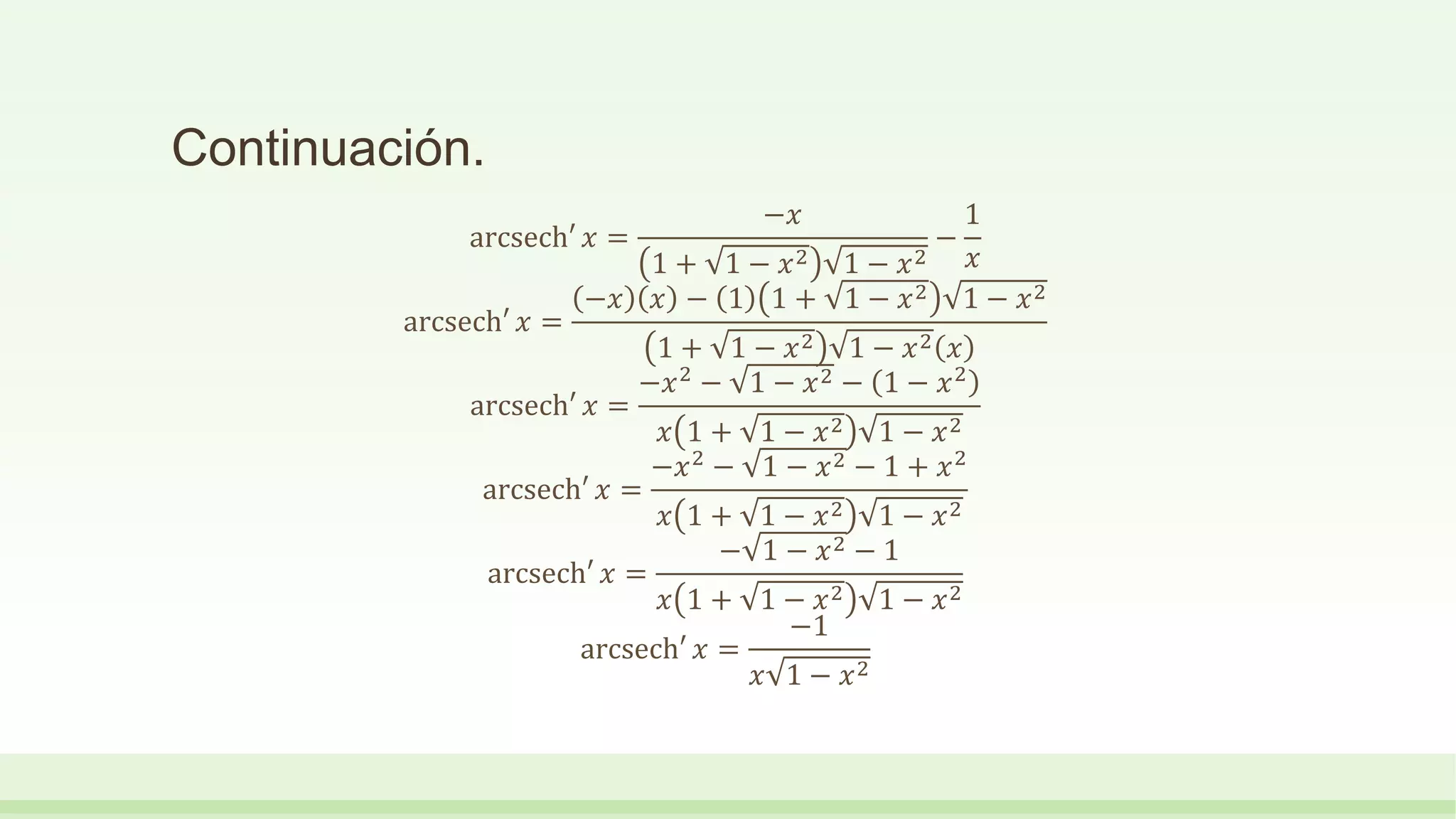 Arcosecante hiperbolica Derivada | PPTX