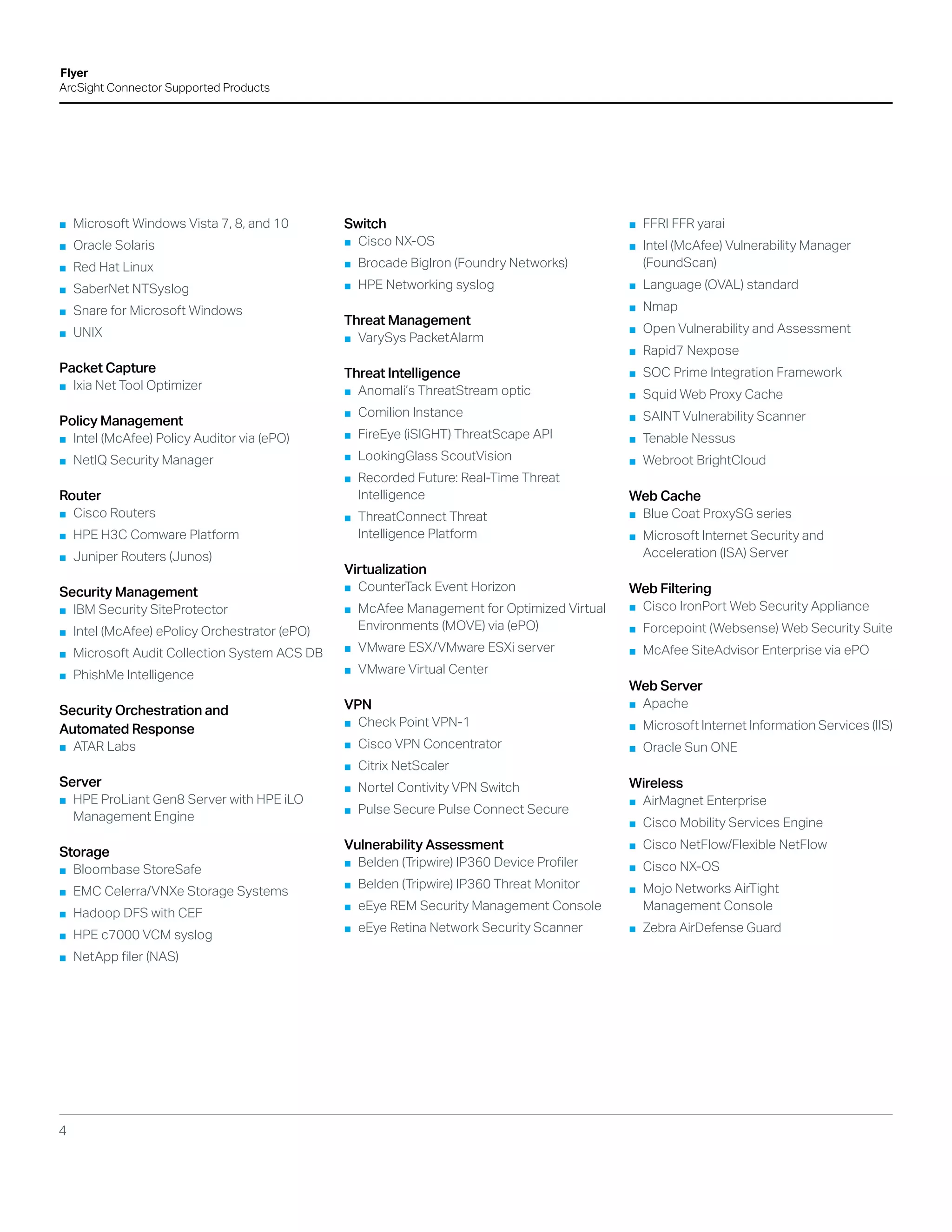 Arcsight connector supported_products_flyer | PDF | Operating Systems | Computer Software and ...