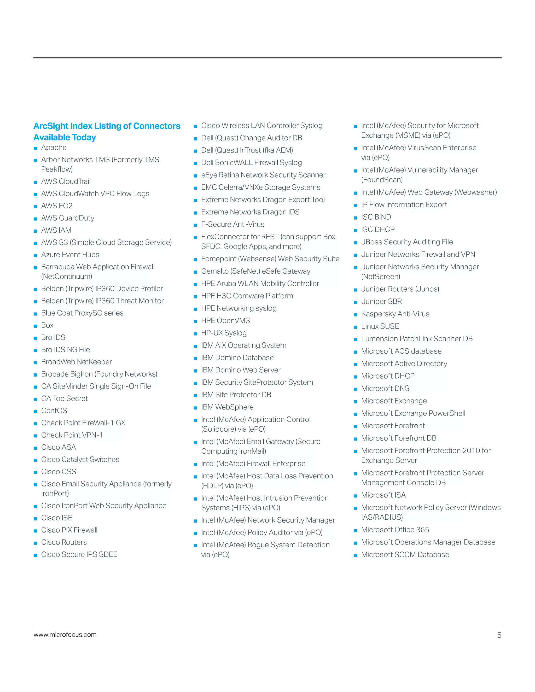 Arcsight connector supported_products_flyer | PDF | Operating Systems | Computer Software and ...