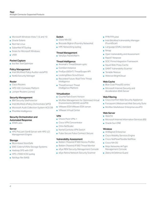 Arcsight connector supported_products_flyer | PDF | Operating Systems ...