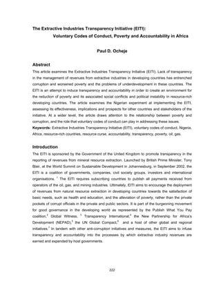 The Extractive Industries Transparency Initiative (EITI): Voluntary Codes of Conduct, Poverty ...