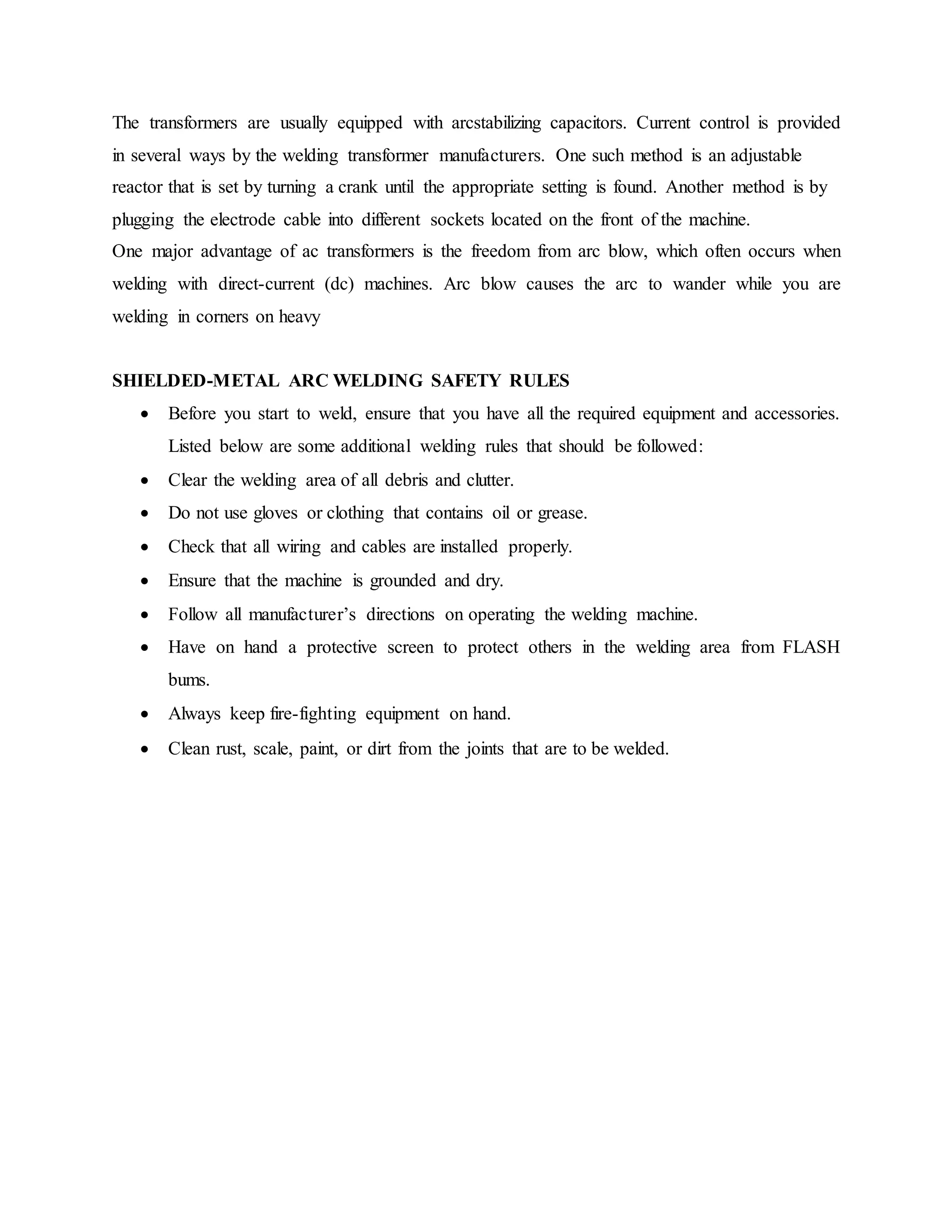 Arc welding safety rules | DOCX