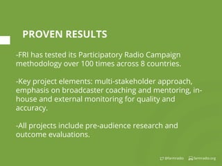 Farm radio sharing knowledge, giving voice: Opportunities to scale ...