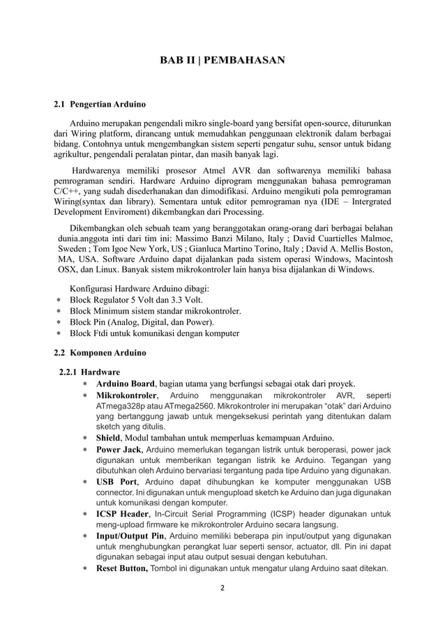 Makalah tentang ARDUINO dan cara penggunaannya. | DOCX