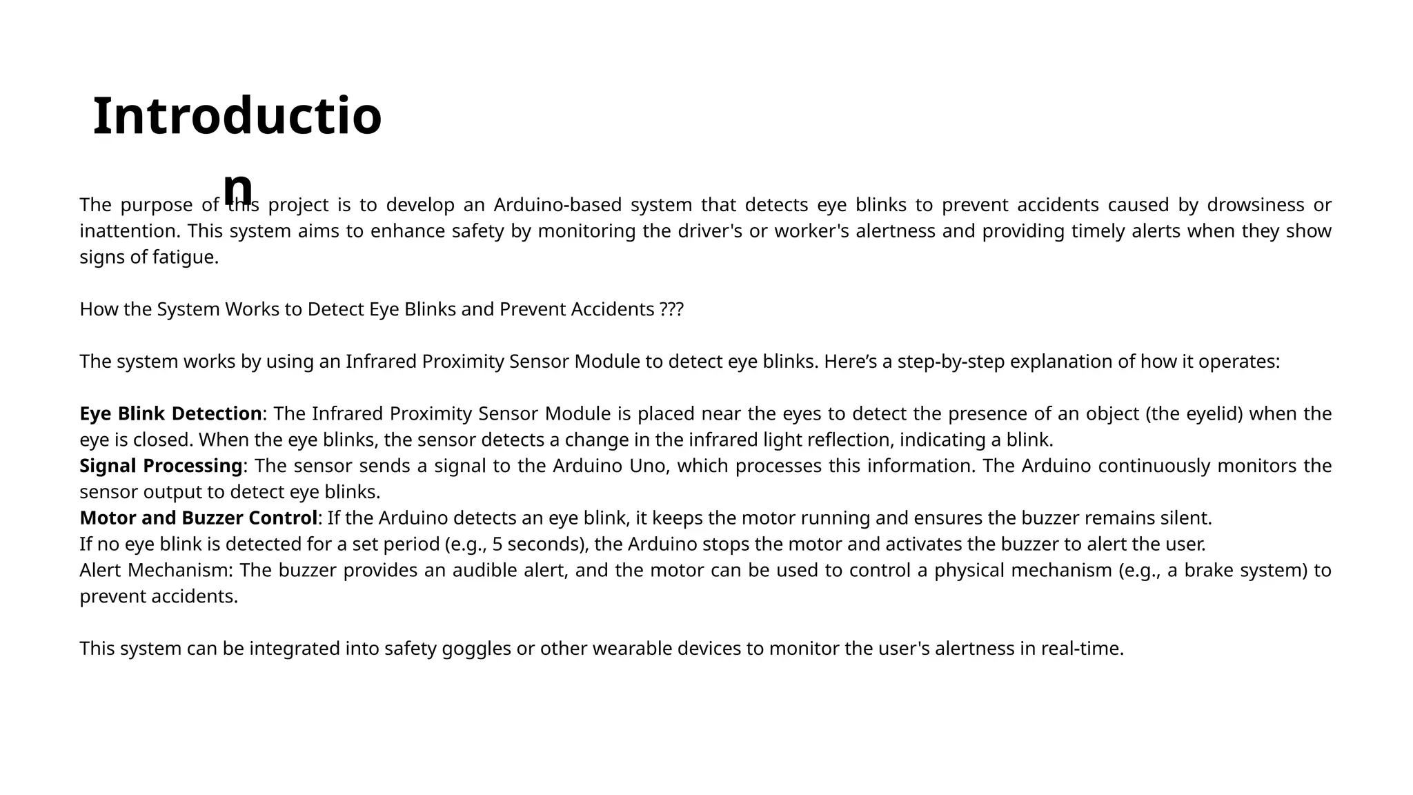 Arduino Based Eye Blink Detection Systempptx