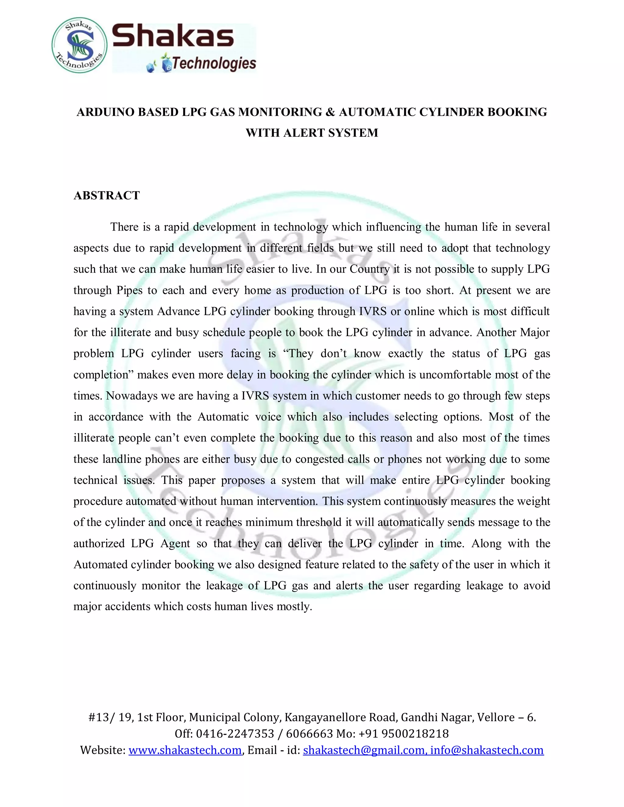 Arduino Based Lpg Gas Monitoring And Automatic Cylinder Booking With Alert System Pdf