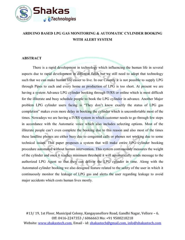 Arduino based lpg gas monitoring & automatic cylinder booking with alert system | PDF ...