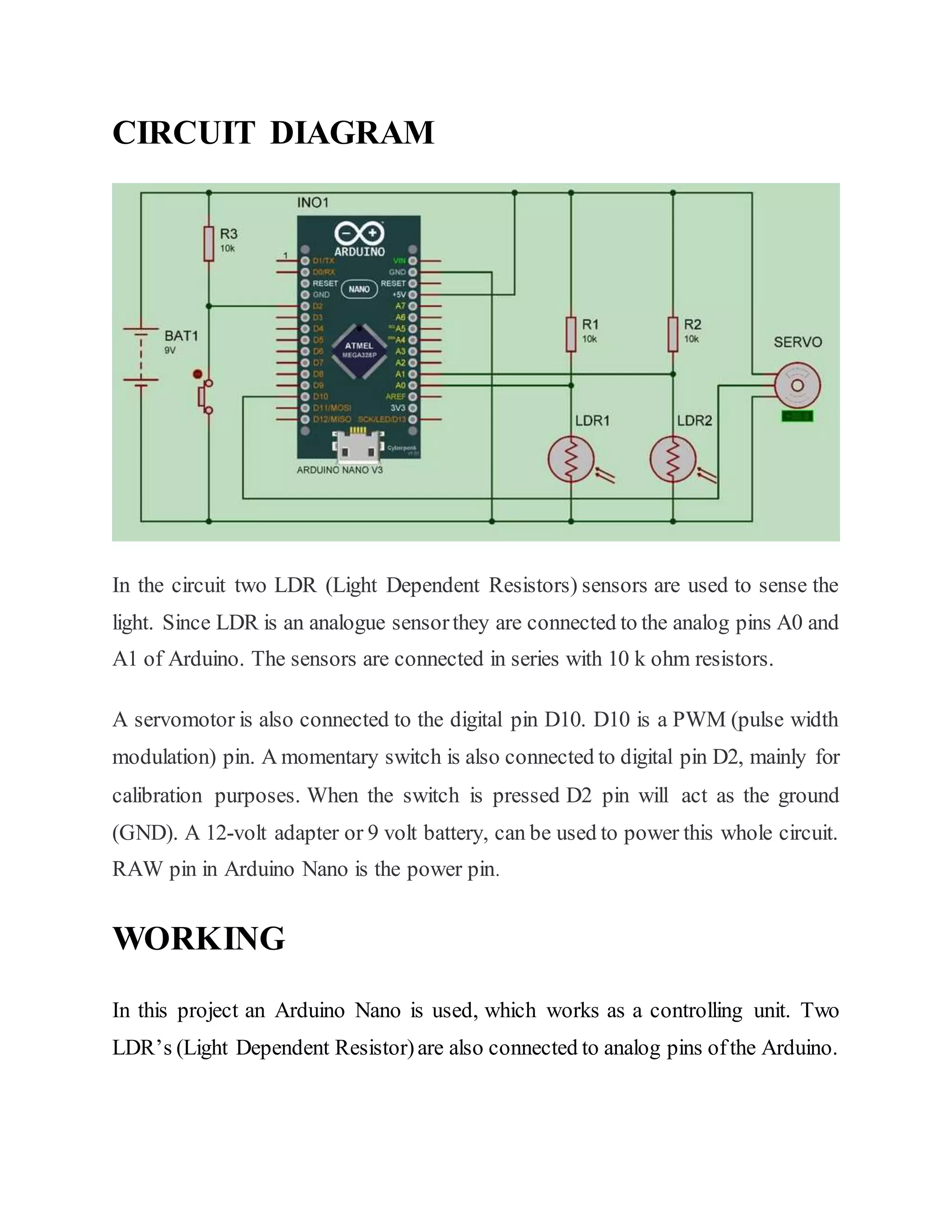 Arduino solar tracker using ldr sensor & servo motor | DOCX