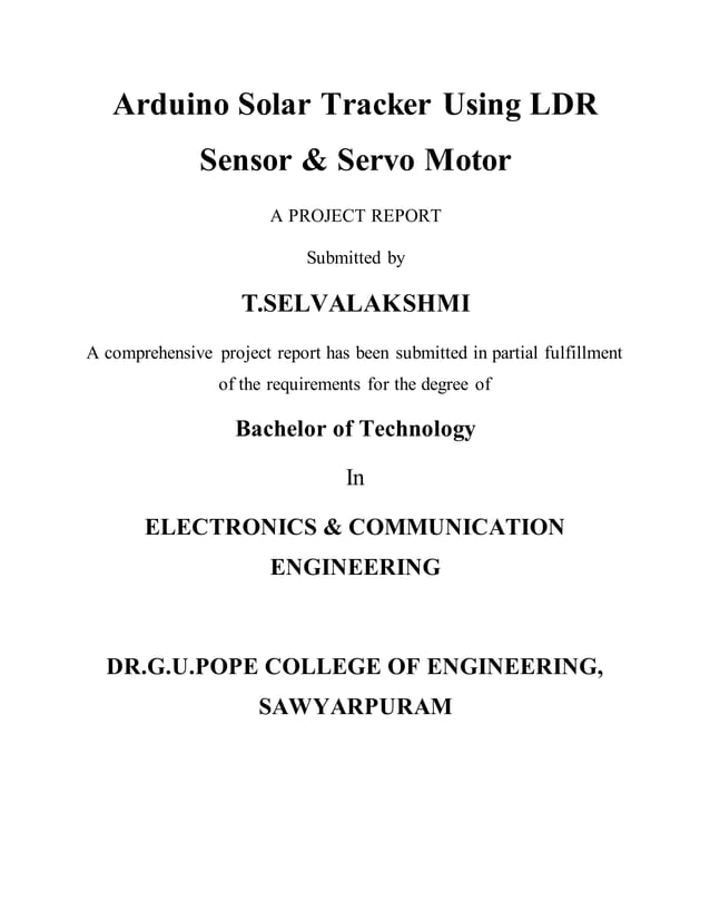 Arduino Solar Tracker Using Ldr Sensor And Servo Motor Docx Science