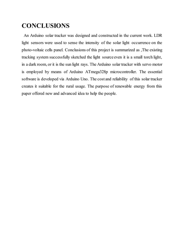 Arduino Solar Tracker Using Ldr Sensor And Servo Motor Docx Science