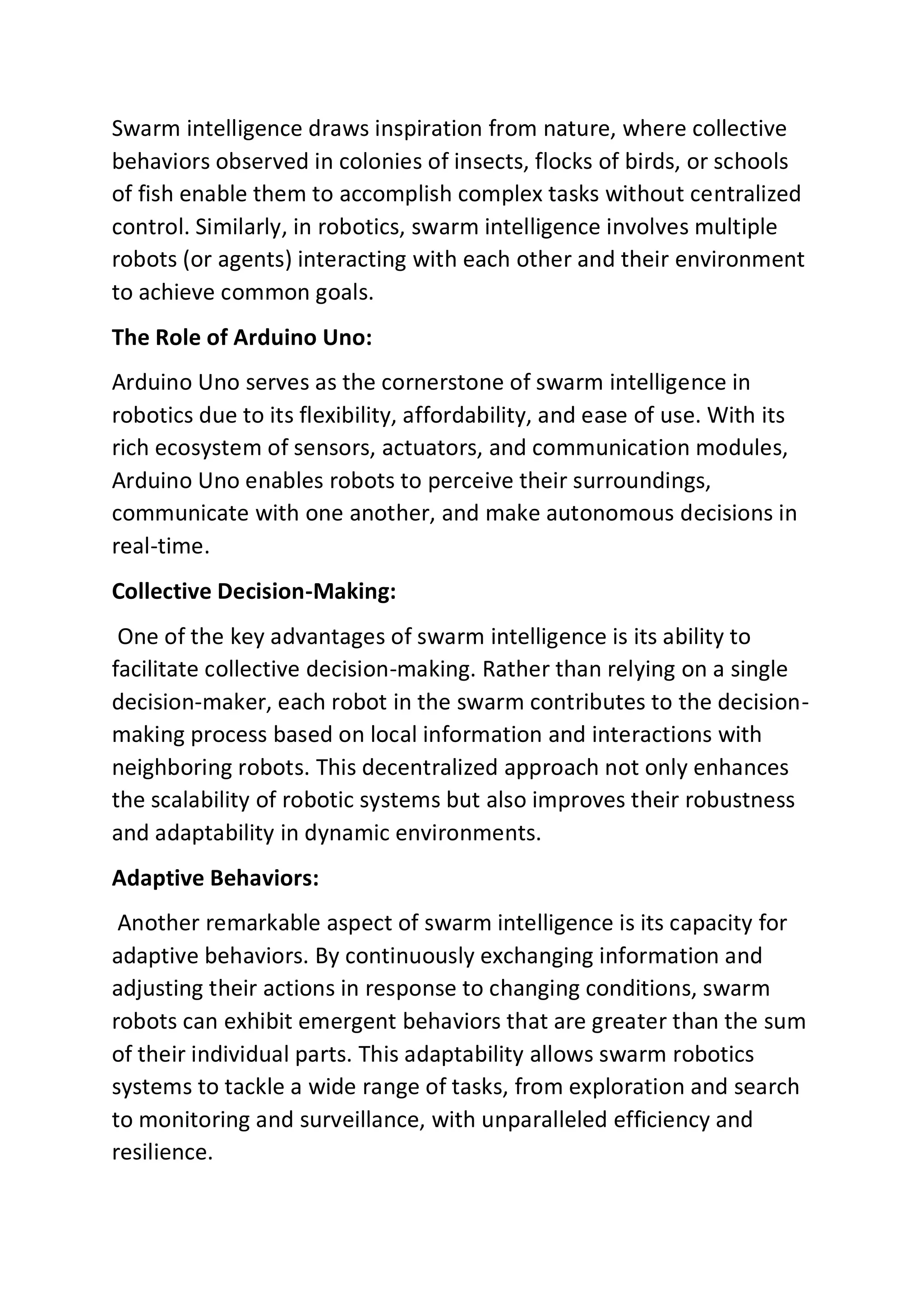Arduino Uno Based Swarm Intelligence In Robotics 12 02 24 Pdf