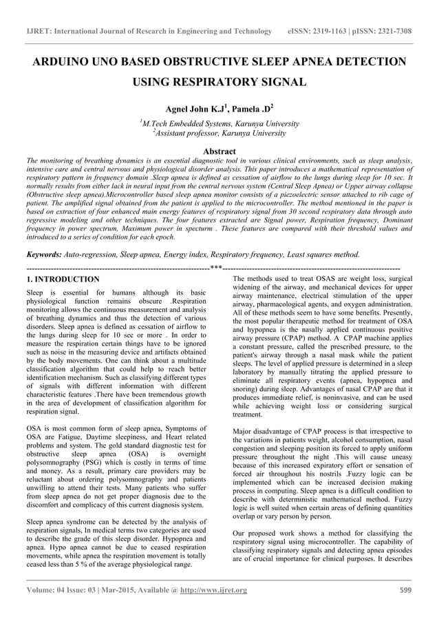 Arduino uno based obstructive sleep apnea detection using respiratory signal | PDF