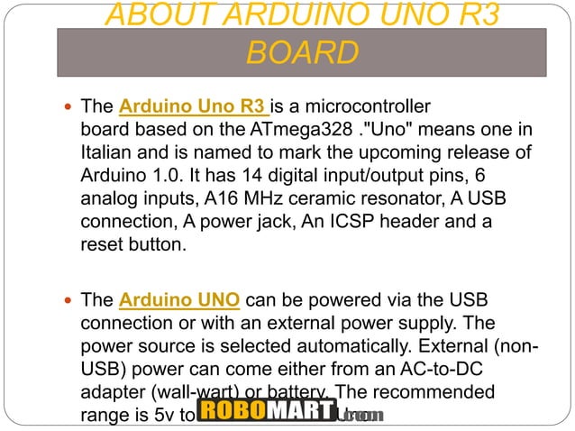 Arduino UNO R3 Projects - Robomart | PPTX