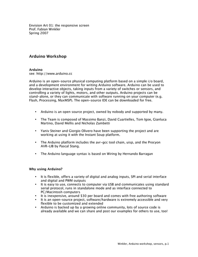 Arduino workshop sensors | PDF