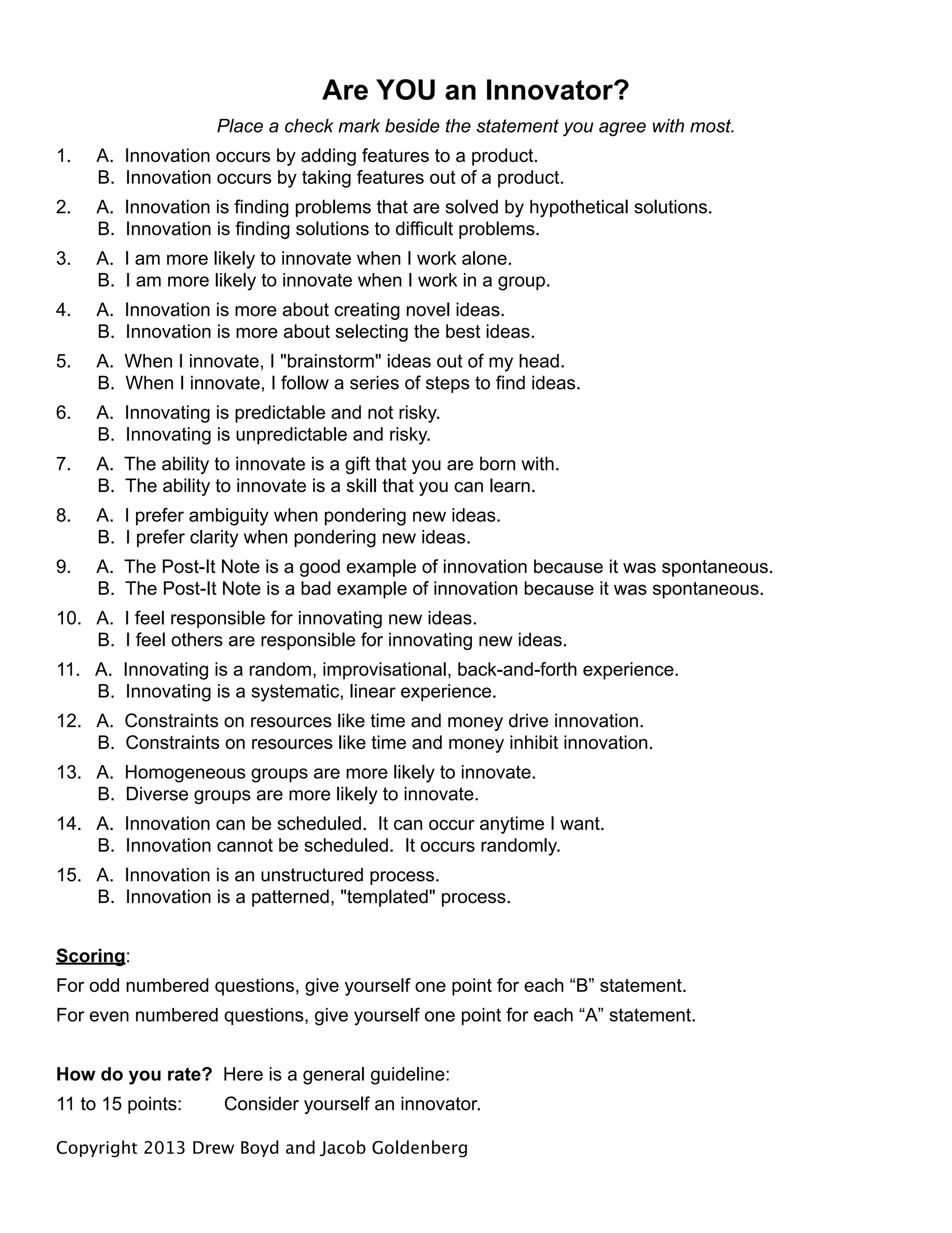 Are You An Innovator Quiz | PDF