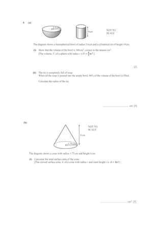 AREA AND VOLUME IGCSE MATHEMATICS PRACTICE TASKS pdf | PDF