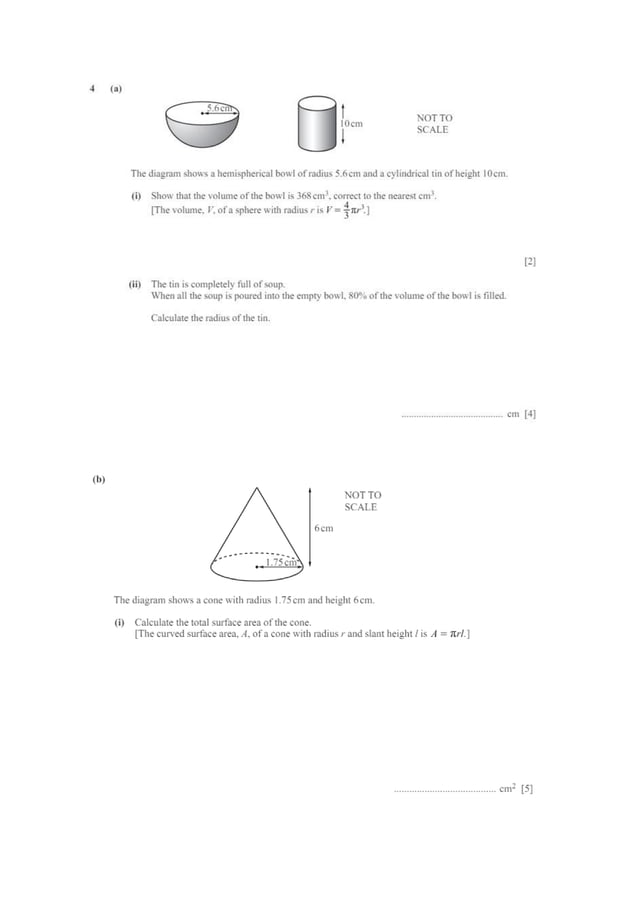 AREA AND VOLUME IGCSE MATHEMATICS PRACTICE TASKS pdf | PDF