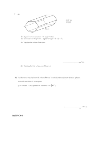 AREA AND VOLUME IGCSE MATHEMATICS PRACTICE TASKS pdf | PDF