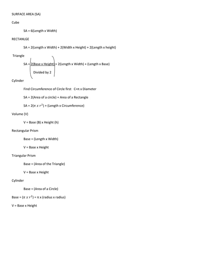 Area cheat sheet | DOCX