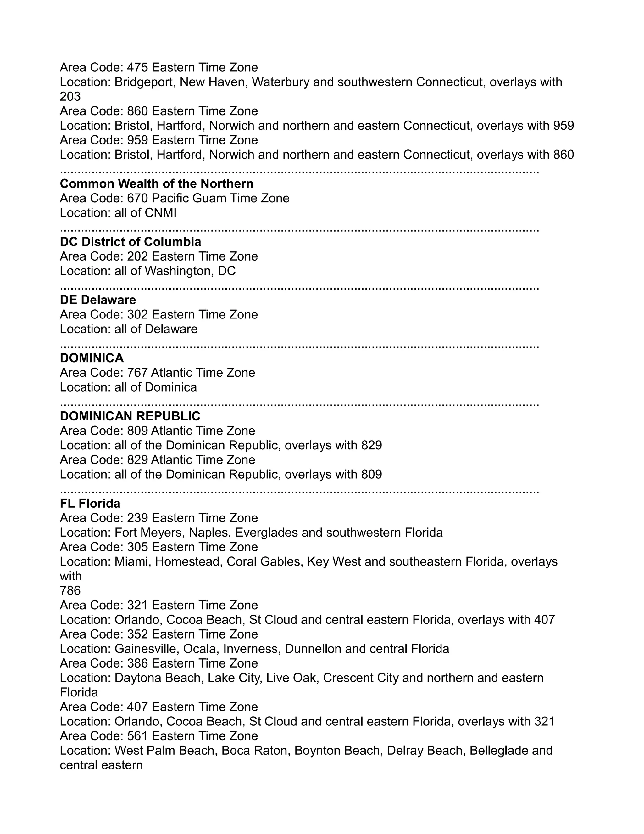 Area Code and Time Zone Database | PDF