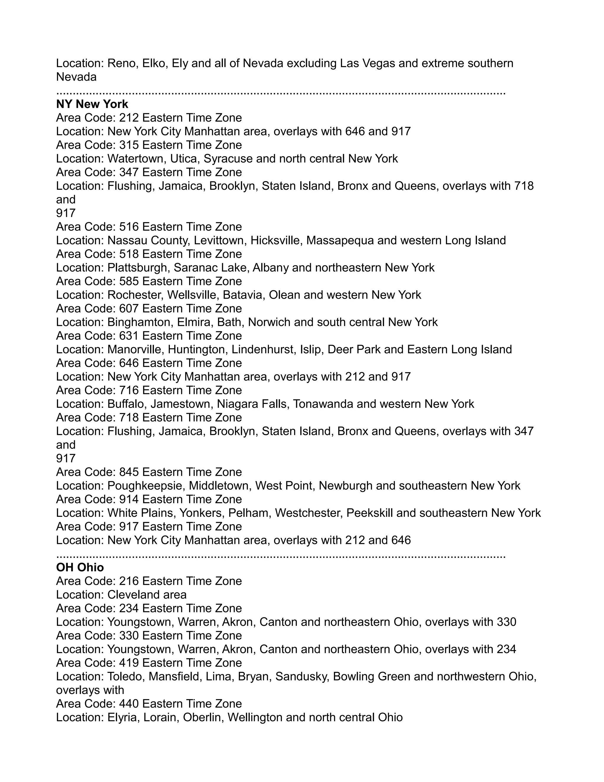 Area Code and Time Zone Database | PDF
