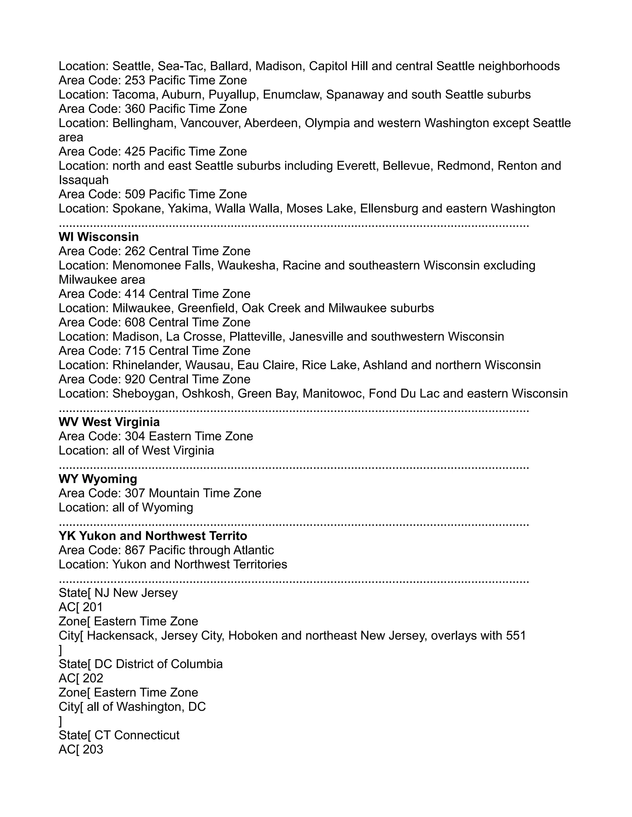 Area Code and Time Zone Database | PDF