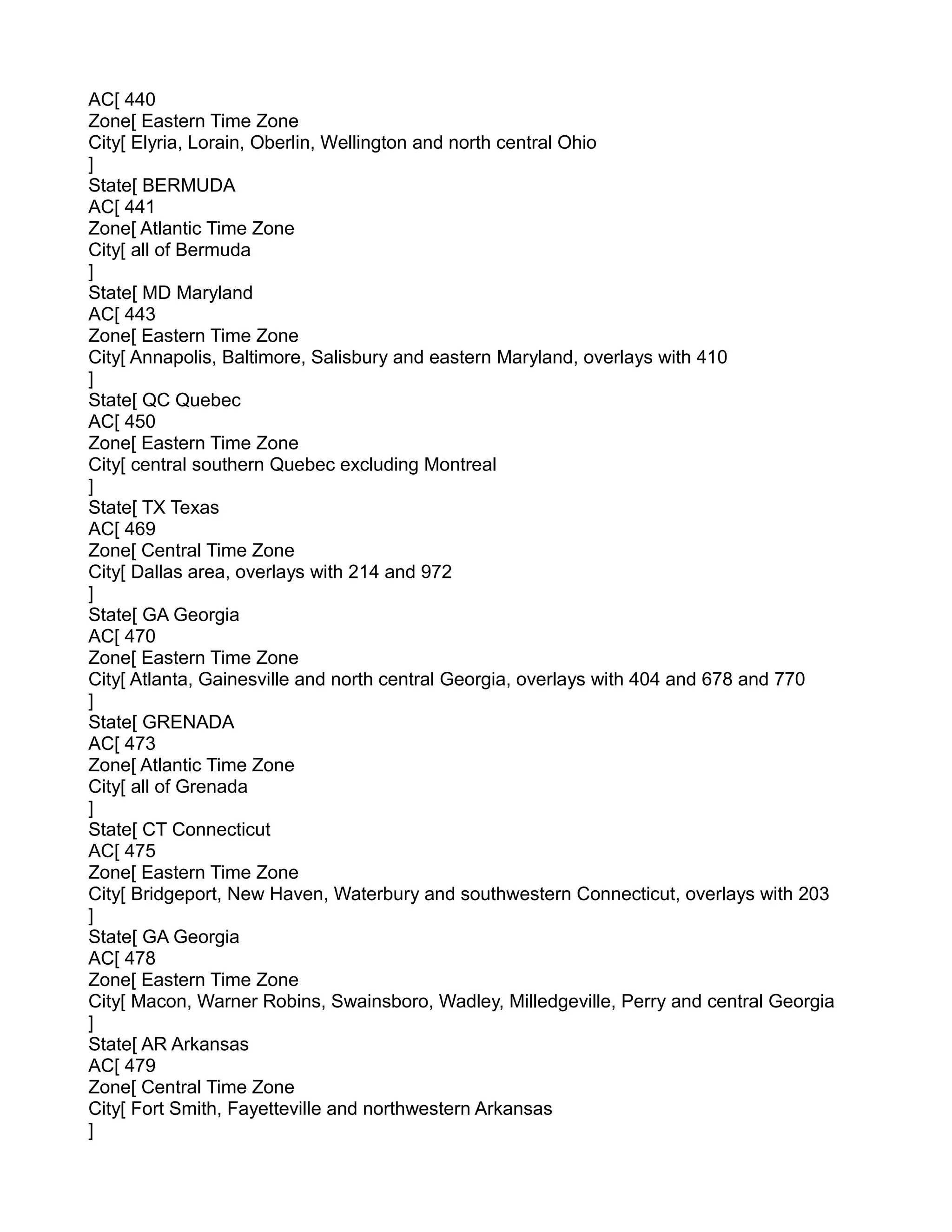 Area Code and Time Zone Database | PDF