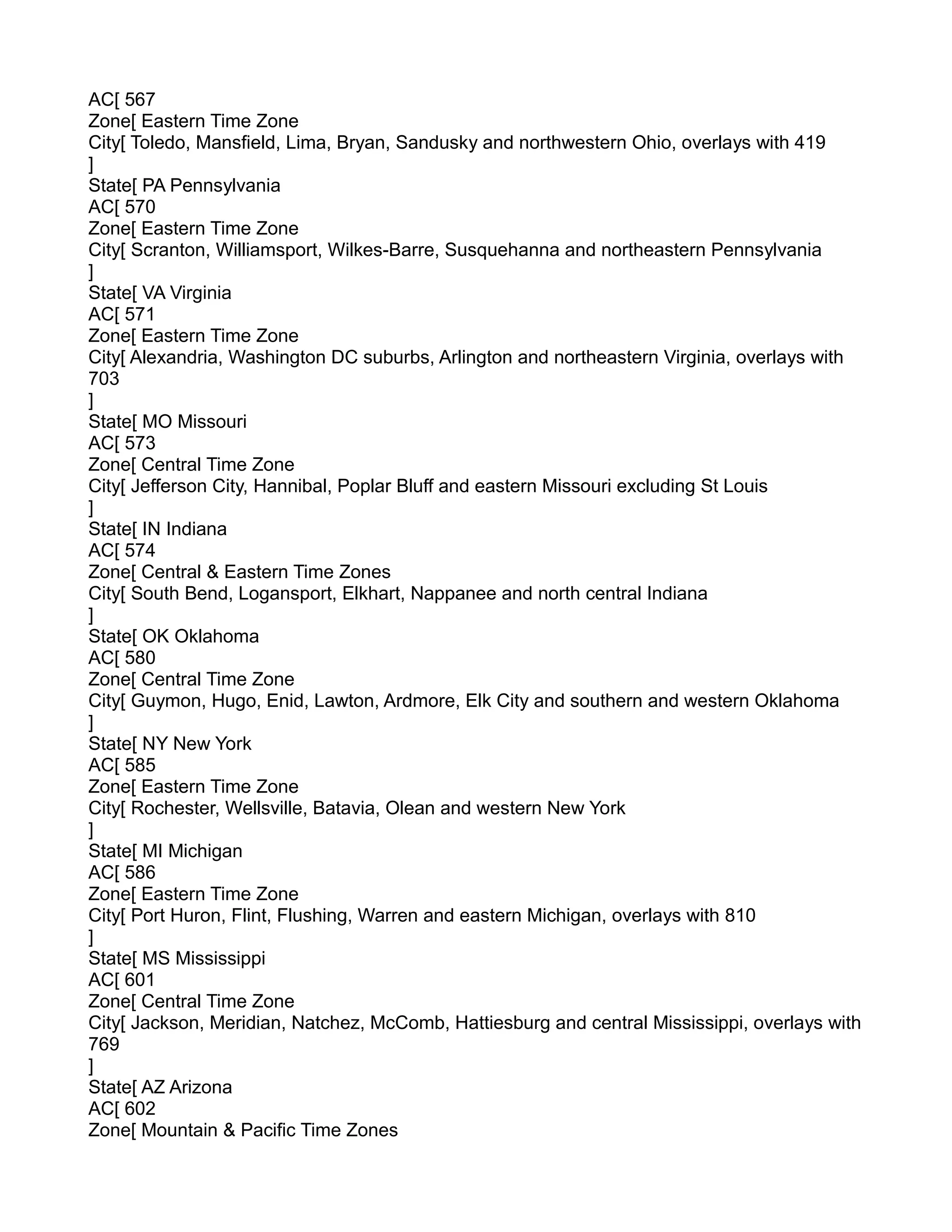 Area Code and Time Zone Database | PDF