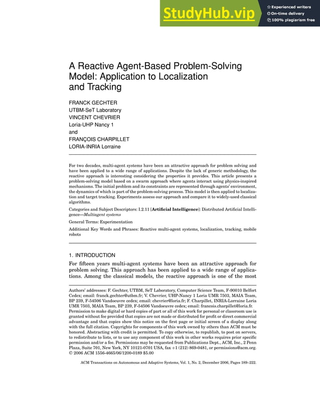 A Reactive Agent-Based Problem-Solving Model | PDF