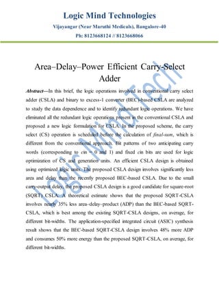 Area–delay–power efficient carry select adder | PDF