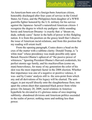 A Reading Of Ta-Nehisi Coates Quot The First White President Quot | PDF