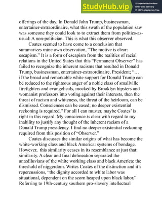 A Reading Of Ta-Nehisi Coates Quot The First White President Quot | PDF