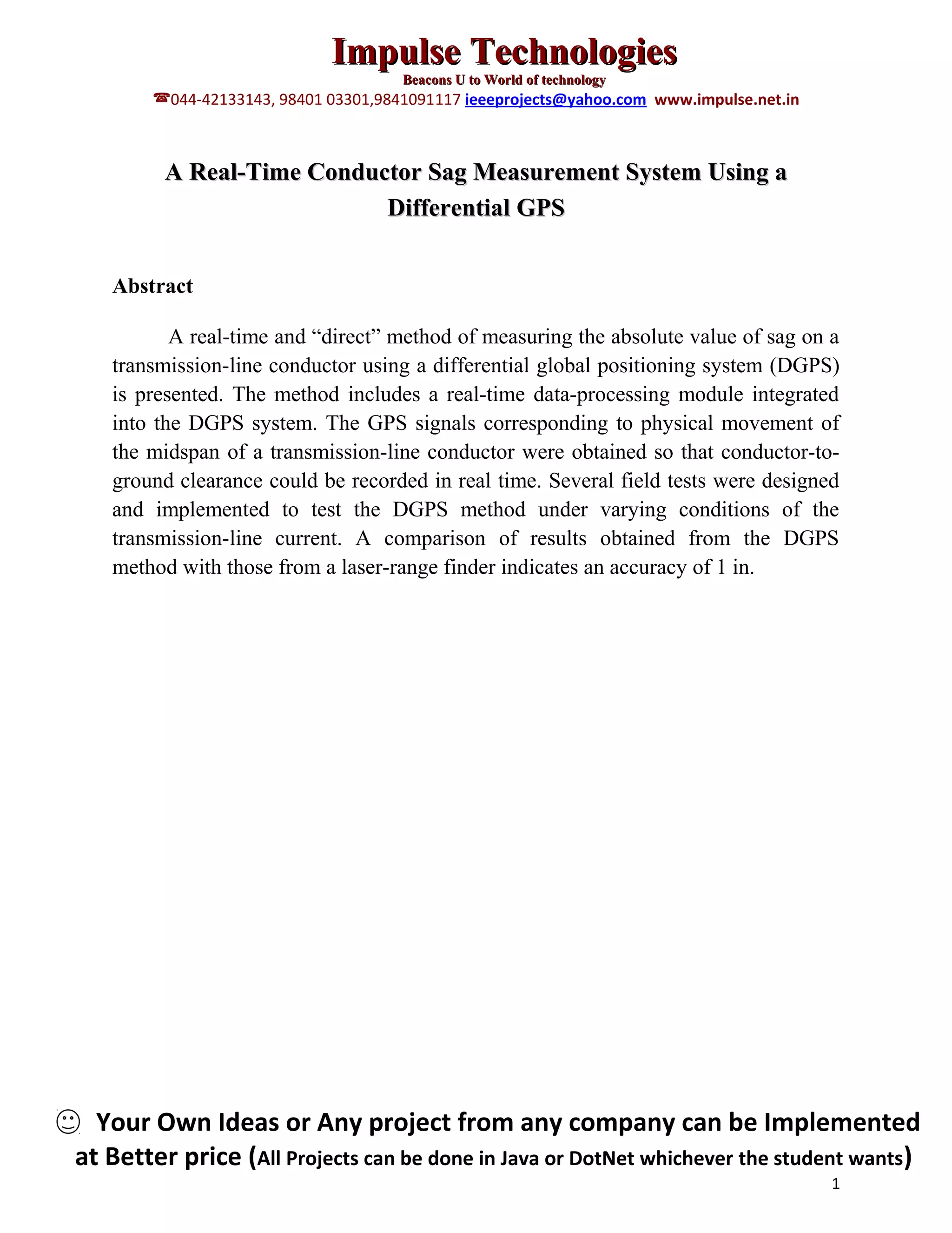 A Real Time Conductor Sag Measurement System Using A Differential Gps Doc