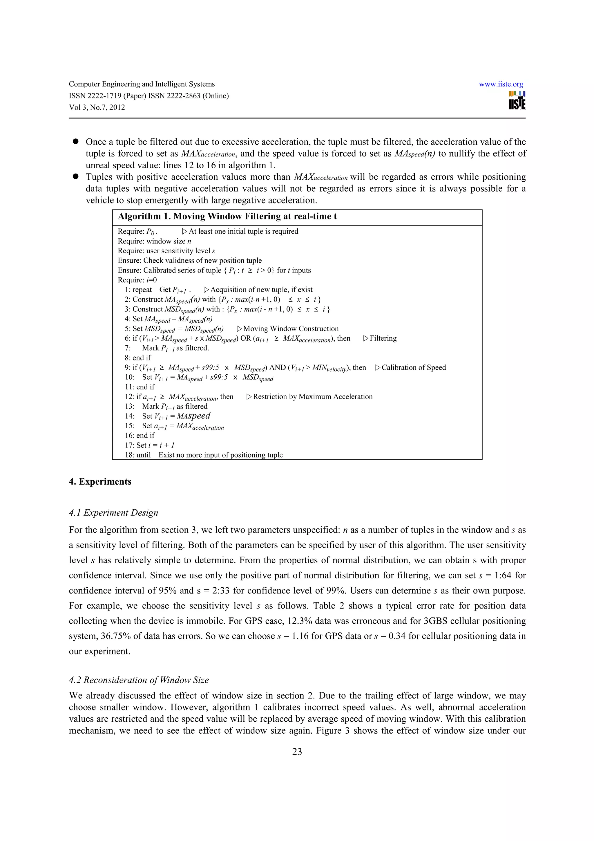 A real time filtering method of positioning data with moving window mechanism | PDF