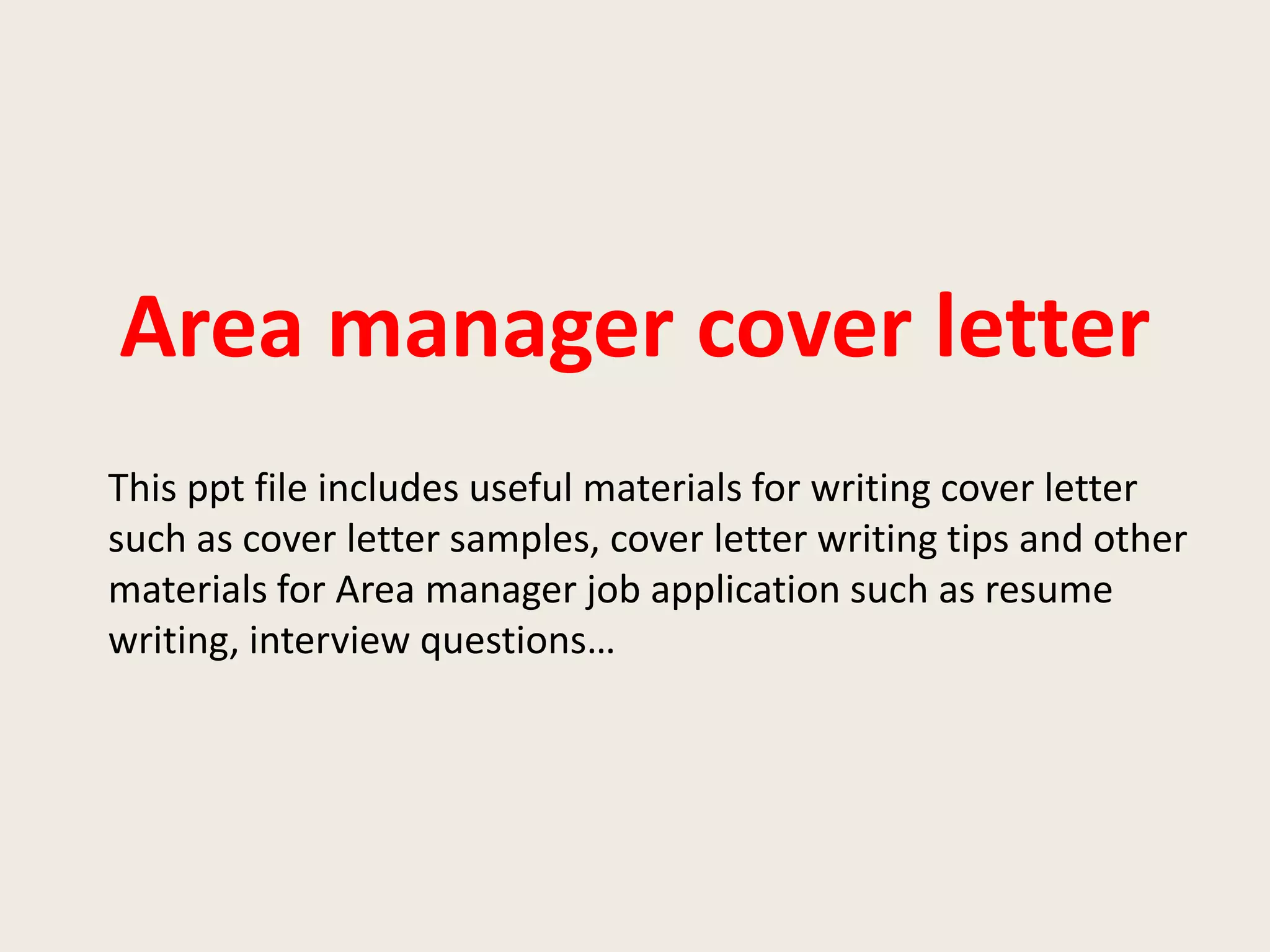 Area manager cover letter | PPTX